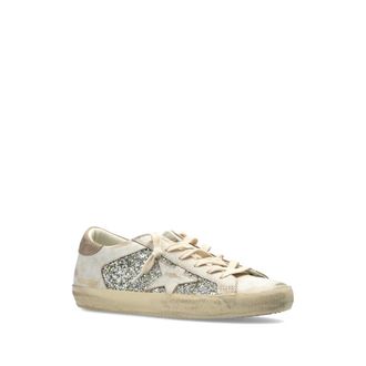 Golden Goose Distressed Calf Leather with Glitter Sneakers - Beige