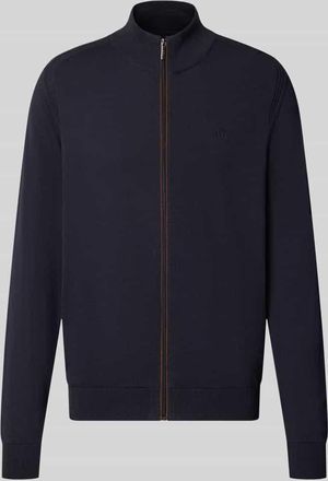 Bugatti Regular Fit Strickjacke aus reiner Baumwolle mit Label-Stitching