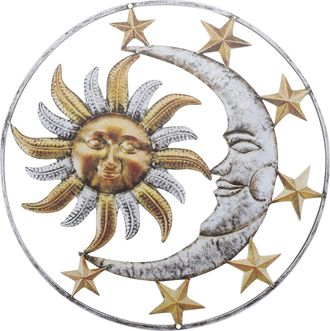 NUOBESTY HOOTNEE Metall Eisern Sonnen Mond Wanddeko Hängend Gelb Vintage Kunstwerk Innen Außen Wandanhänger Geschenk Wohnzimmer Garten Terrassen Dekoration