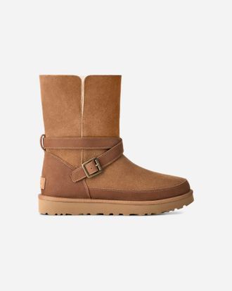 UGG Classic Short Bellina Belted Boot f&uuml;r Damen in Brown, Gr&ouml;&szlig;e Wildleder