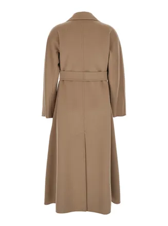 Max Mara Womens Beige Coat With Wide Notched Revers Virgin Wool