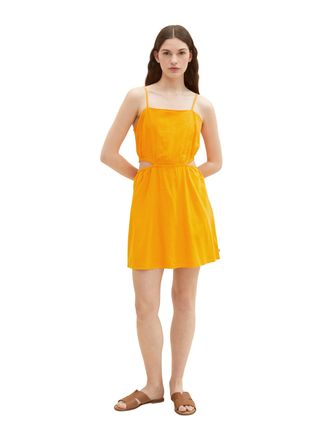 Tom Tailor Damen 1036611 Leinen Minikleid mit Cut-Out, 31684-Bright Mango Orange, L