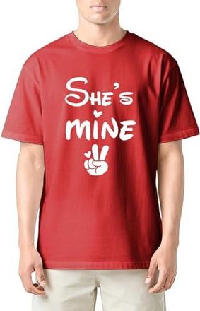 Generic T-shirt d&eacute;t&eacute; &agrave; manches courtes et col rond en coton avec inscription &laquo; Shes Mine Heart &raquo; pour la Saint-Valentin, pour les voyages, rouge vin, L