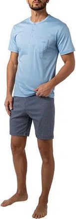 CALIDA Herren Pyjama blau Jersey-Baumwolle gemustert