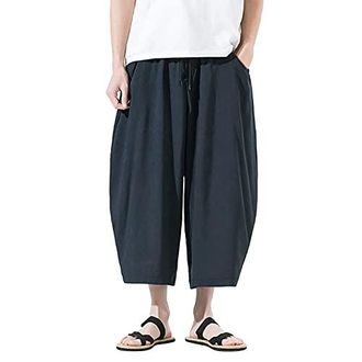 Generic Pantalon sarouel long pour homme - L&eacute;ger - Pantalon d&eacute;t&eacute; respirant - Pantalon de loisirs surdimensionn&eacute; - Pantalon de plage confortable avec poches - 