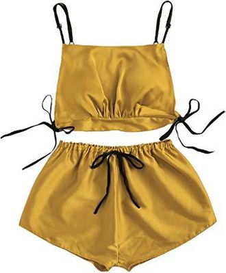 Generic Sous-v&ecirc;tements sexy pour femme en satin avec noeud papillon, jaune, S