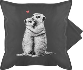 Shirtracer Kissenbezug - Kissen - Ich Liebe Dich Geschenke Erdmännchen Paar Geschenk Pärchen Geschenke Liebe I Paare Geschenk - 50 x 50 cm - Grau - mit Herz