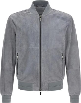 Pal Zileri Homme, Vestes, Gris, Taille: 2XL Suede Bomber Jacket