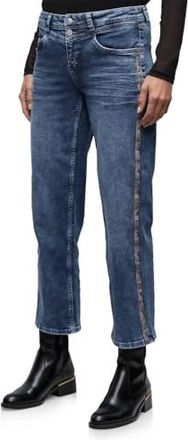 Street One 3717195 Jean Coupe Droite avec Bande adhésive, Medium Blue Wash, 27W / 28L Femmes