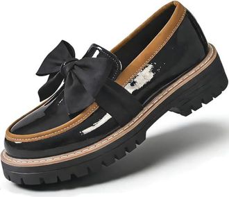 Generic Mocassins verni pour femme - Large largeur - Avec noeud - &Eacute;l&eacute;gants - Mocassins d&eacute;contract&eacute;s et confortables, Noir, 40.5 EU