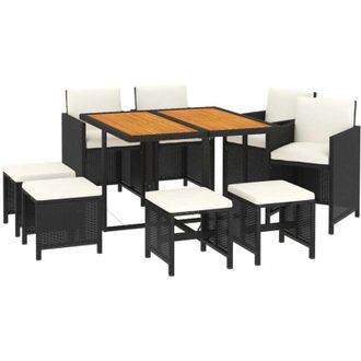 vidaXL Vidaxl - Mobilier &agrave; d&icirc;ner de jardin et coussins 9pcs R&eacute;sine tress&eacute;e Noir