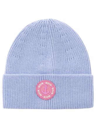 Zwillingsherz Damen Beanie Strickm&uuml;tze mit Patch, Polyacryl-Viskose-Wolle, One Size, Modern Style f&uuml;r Alltag, Warme Winter M&uuml;tze, Handw&auml;sche (Hellblau)