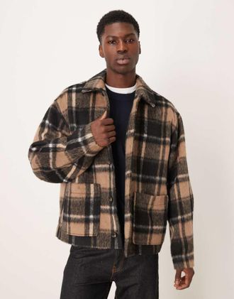 Asos Veste &agrave; carreaux oversize en aspect laine - Fauve-Brown