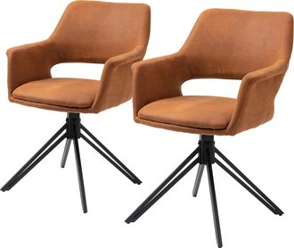 Loftscape home24 Drehbarer Armlehnenstuhl Moala 2er-Set 57 x 84 x 61cm Braun/Vintage Braun