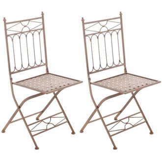 Clp Lot de 2 Chaises de jardin pliables Asina en fer forg&eacute; Marron antique