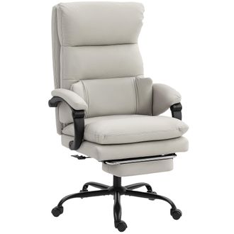 HOMCOM Bürostuhl Schreibtischstuhl mit Lendenwirbelstütze, Armlehne, Fußstütze, Höhenverstellbarer Computerstuhl aus Kunstleder, Gepolstert PC Stuhl, Hellgra