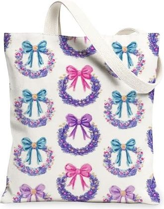 Generic Sacs fourre-tout en toile motif couronne florale, sac d&eacute;picerie vintage, r&eacute;utilisable, l&eacute;ger et lavable avec bandouli&egrave;re, Blanc, 13x15 Inch