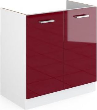 Vicco Meuble Bas pour lévier R-Line, Rouge Bordeaux Haute Brillance, 80cm avec Portes, sans PT