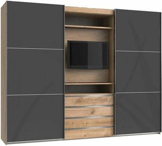 Inside75 Inside75 - Armoire de rangement coulissante marita ch&ecirc;ne verre graphite partie centrale tv l 300 h 236 cm