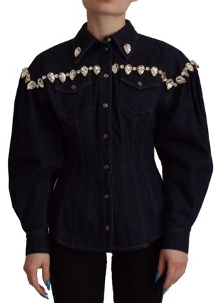 Dolce & Gabbana Blue Denim Kristallverzierte Baumwolljacke f&uuml;r Damen
