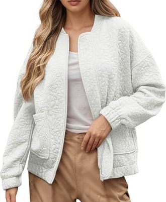 Generic Vestes d&eacute;contract&eacute;es &agrave; manches longues pour femmes, cardigan textur&eacute;, l&eacute;ger, confortable, &eacute;l&eacute;gant et tendance, blanc, XXL