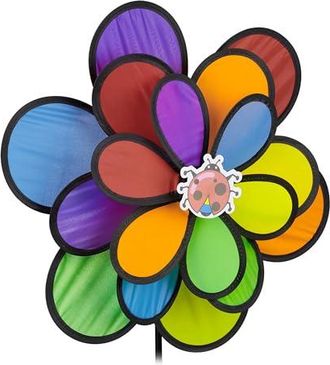 Relaxdays Windrad Blume, Windspiel Stecker für Garten & Balkon, HBT: 86,5 x 36,5 x 14 cm, Blumenstecker Regenbogen, bunt