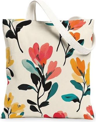 Generic Sac fourre-tout en toile de fleurs de printemps Freesias pour le shopping, 33 x 38 cm, motif floral r&eacute;tro vintage, r&eacute;utilisable, sac d&eacute;picerie pour fe