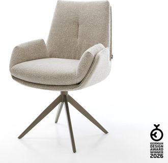 DELIFE Drehstuhl Clea-Flex Webstoff Soft Beige Kreuzgestell breit Effektfinish Titan 360&deg; drehbar Wippfunktion, Esszimmerst&uuml;hle