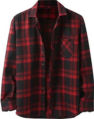 Generic Chemise boutonn&eacute;e &agrave; carreaux pour homme, chemise &agrave; manches longues, tendance, l&eacute;g&egrave;re, d&eacute;contract&eacute;e, confortable, coupe ample, haut classique polyvalen