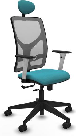 Piqueras y Crespo T&uuml;rkisfarbener Schreibtischstuhl mit wei&szlig;en und schwarzen Armlehnen, h&ouml;henverstellbarer Lendenwirbelst&uuml;tze und festem Kopfteil, ausgestattet mit Syncr