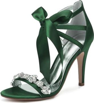 Generic 0Chaussures De Mariage Sandales À Talons Femme Mariée Peep Toe Stylet Sandales pour Robes Et Chaussures De Fête 10.5Cm,Dark Green,38 EU