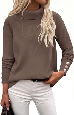 Zeagoo Pull &agrave; Col Roul&eacute; pour Femme Automne Hiver Manches Longues Tricot Haut El&eacute;gant Chic Thermique Chandail Marron M