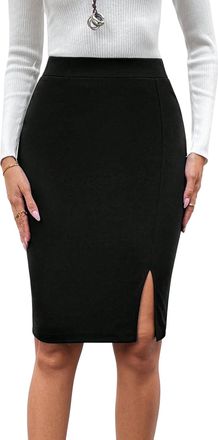SOLY HUX Damen Rock Elegant Midirock Knielang Bleistiftrock Hohe Taille Businessrock mit Schlitz Bodycon Freizeitrock Herbst Outfit Schwarz M