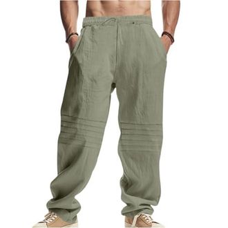 Generic Pantalon en lin pour homme - Pantalon de loisirs en lin avec taille &eacute;lastique et jambe droite - Pour le quotidien, les vacances, le sport et les activ