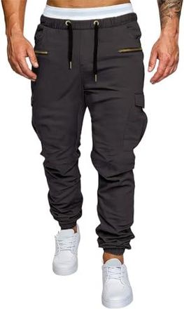 Generic Pantalon cargo pour homme - Coupe ajust&eacute;e - Cordon de serrage - Taille &eacute;lastique - Pantalon de jogging d&eacute;contract&eacute; - Pantalon de combat &agrave; revers - Pan
