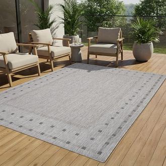 Tapiso Melissa Tapis Ext&eacute;rieur Int&eacute;rieur Terrasse Balcon Salon Cuisine Moderne Gris Noir Mouchet&eacute; Bordure Aspect Sisal R&eacute;sistant aux Intemp&eacute;ries Oeko-TEX 160