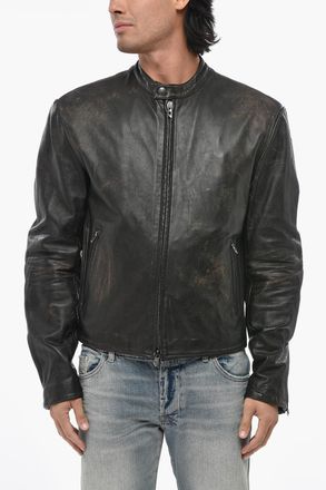 Diesel Leather Jacket L-AROSS with Tone-on-Tone Monogram Diesel