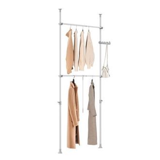 SoBuy Portant à vêtements télescopique solide - Penderie ouverte réglable avec tringles, Porte manteau pour chambre/dressing, Gris FRG109-II-HG