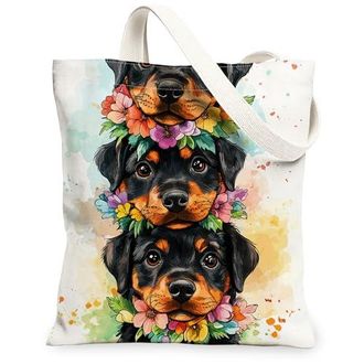 Generic Spring Rottweilers Sac fourre-tout en toile pour faire du shopping 33 x 38,1 cm, sac &agrave; bandouli&egrave;re r&eacute;utilisable avec motif floral pour femme, peinture