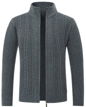 AlltheMen Cardigan Herren Strickjacke mit Rei&szlig;verschluss Grobstrick mit Stehkragen