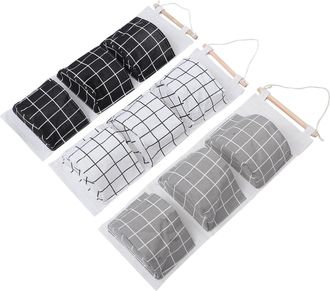 Pretyzoom 3 St&uuml;ck H&auml;ngeaufbewahrungstaschen aus Baumwollleinen mit 3 F&auml;chern Wand und Kleiderschranktaschen f&uuml;r Zuhause Studentenwohnheim und B&uuml;ro