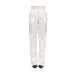 Max Mara Femme, Pantalons, Blanc, Taille: 40 FR Pantalon Droit en Satin de Laine Blanc
