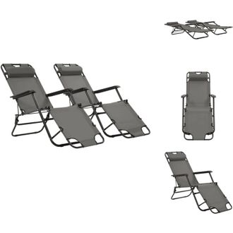 vidaXL Klappbare Sonnenliegen 2 Stk. mit Fu&szlig;ablage Grau - Klappstuhl - Gartenliege - Sonnenschirm - Outdoor M&ouml;bel - Pool Accessoire