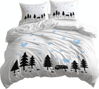 Generic Bettw&auml;sche Minimal Kleiner Baum Pflanzen Wohnmobil Thema 135 x 200 cm Creme Bettbezug - Atmungsaktiv rei&szlig;fest und Mikrofaser Bettbezug mit Rei&szlig;verschl