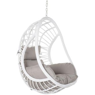 DKD Home Decor Dkd Home Decor - H&auml;ngender Gartensessel 90 x 70 x 110 cm grau Metall Kunststoff Rattan white