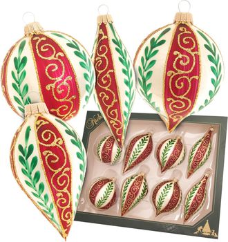 Krebs Glas Lauscha Weihnachtsdekoration/Christbaumschmuck aus Glas - Kugeln und Tropfen Elfenbein Formenset mit Bl&auml;tterranken Dekor - Farbe: Chiffon Gold - Gr&ouml;&szlig;e: ca. 7-