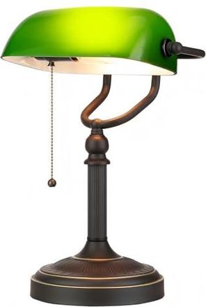 Newrays Lampe de bureau banquier en verre vert antique avec luminaire enfichable &agrave; cha&icirc;ne