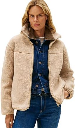 Tommy Hilfiger Veste Mi-Saison Femme Teddy Zip Up avec Col Montant, Beige (Beige), S