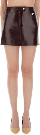 Courr&egrave;ges Cotton-Blend Vinyl Mini Skirt - Bordeaux