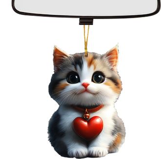 Generic Katzen-R&uuml;ckspiegel-Charme, Auto-Anh&auml;nger f&uuml;r Auto | Auto-Interieur-Katzen-Herz-Anh&auml;nger,Acryl-Katzenfigur-Anh&auml;nger, niedliches K&auml;tzchen-R&uuml;ckspiegel-2D